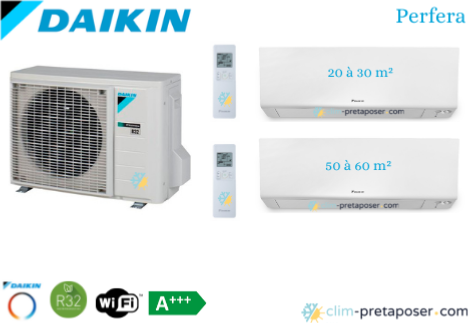 Clim réversible bi split DAIKIN Perfera 2MXM68A9- CTXM-R/FTXM-R/RXM-R