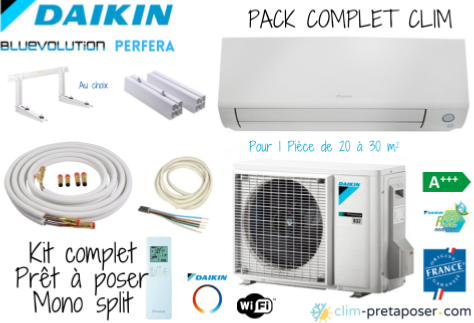 Kit complet prêt à poser climatisation 2.5 kW DAIKIN PERFERA FTXM25R-RXM25R