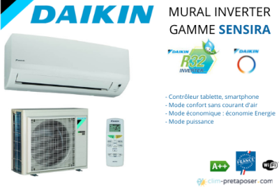 Pack complet clim prêt à poser mono split DAIKIN SENSIRA FTXF60D-RXF60D puissance 6 kW