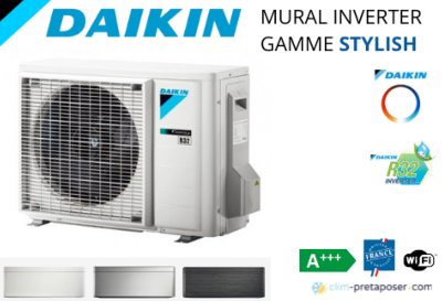 climatisation surface 50m² à 60m² mono split pas chère DAIKIN FTXA50AW-RXA50B STYLISH EN BLANC